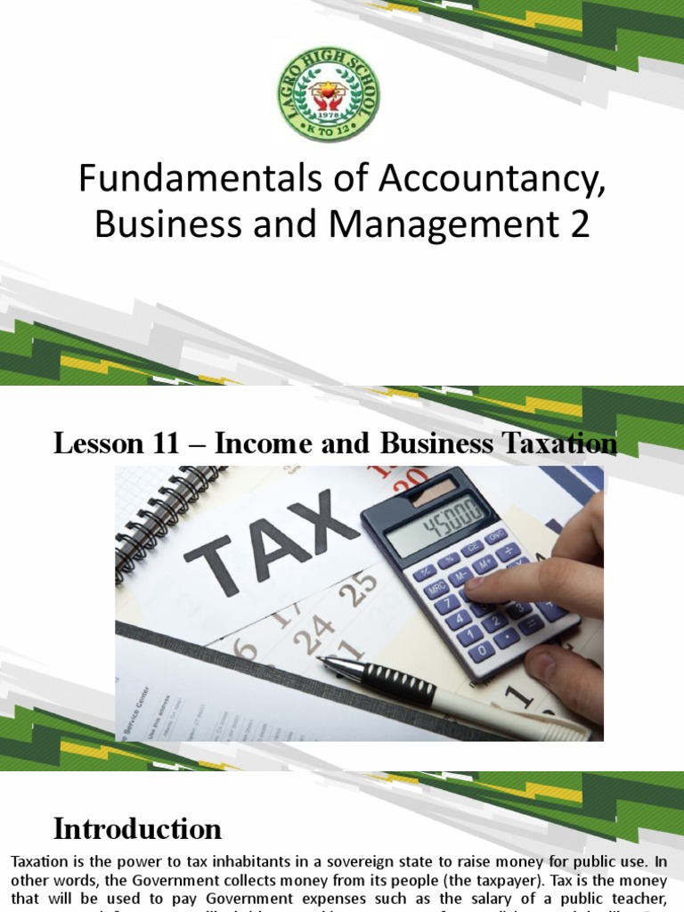 Lesson 11 Income and Business Taxation | PDF | Taxes | Income Tax
