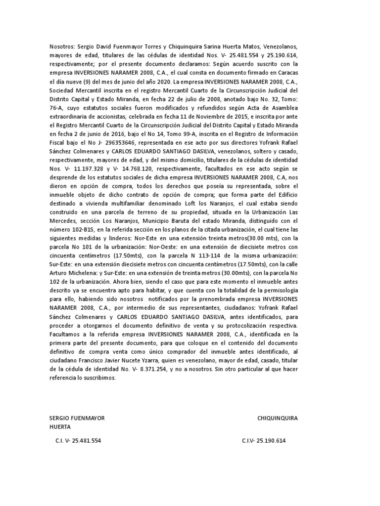 Opción de compra inmueble en Venezuela | PDF