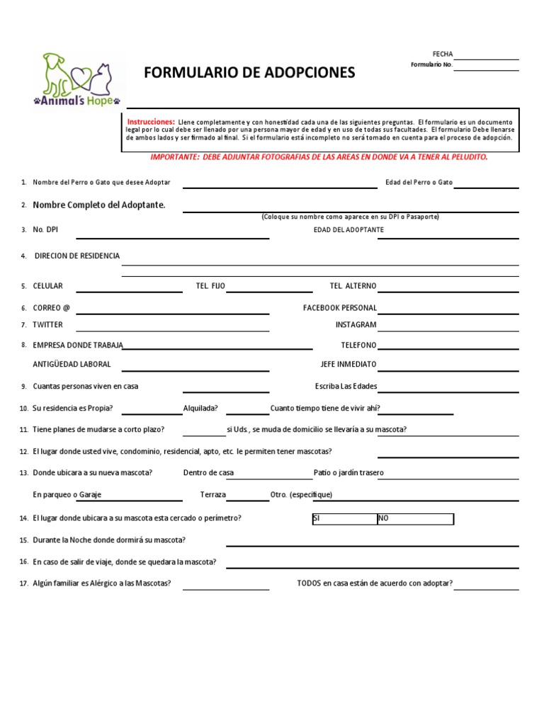 Formulario de Adopciones 2020 Ok-1 | PDF | Adopción | Gatos