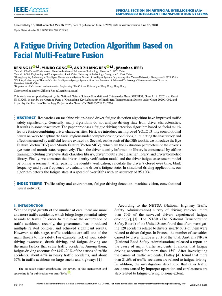 A Fatigue Driving Detection Algorithm Based On Facial Multi Feature Fusion Pdf Statistical