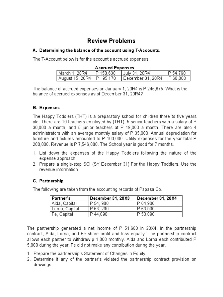 Review Problems Without Answers | PDF | Debits And Credits | Cash Flow ...