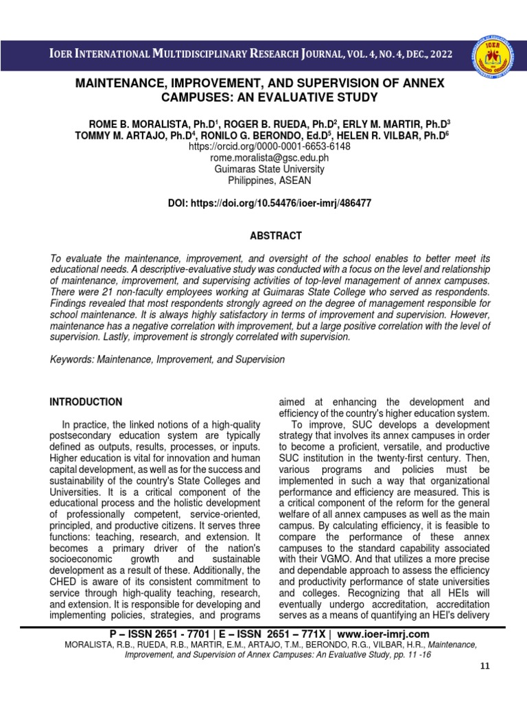Maintenance, Improvement, and Supervision of Annex Campuses An ...