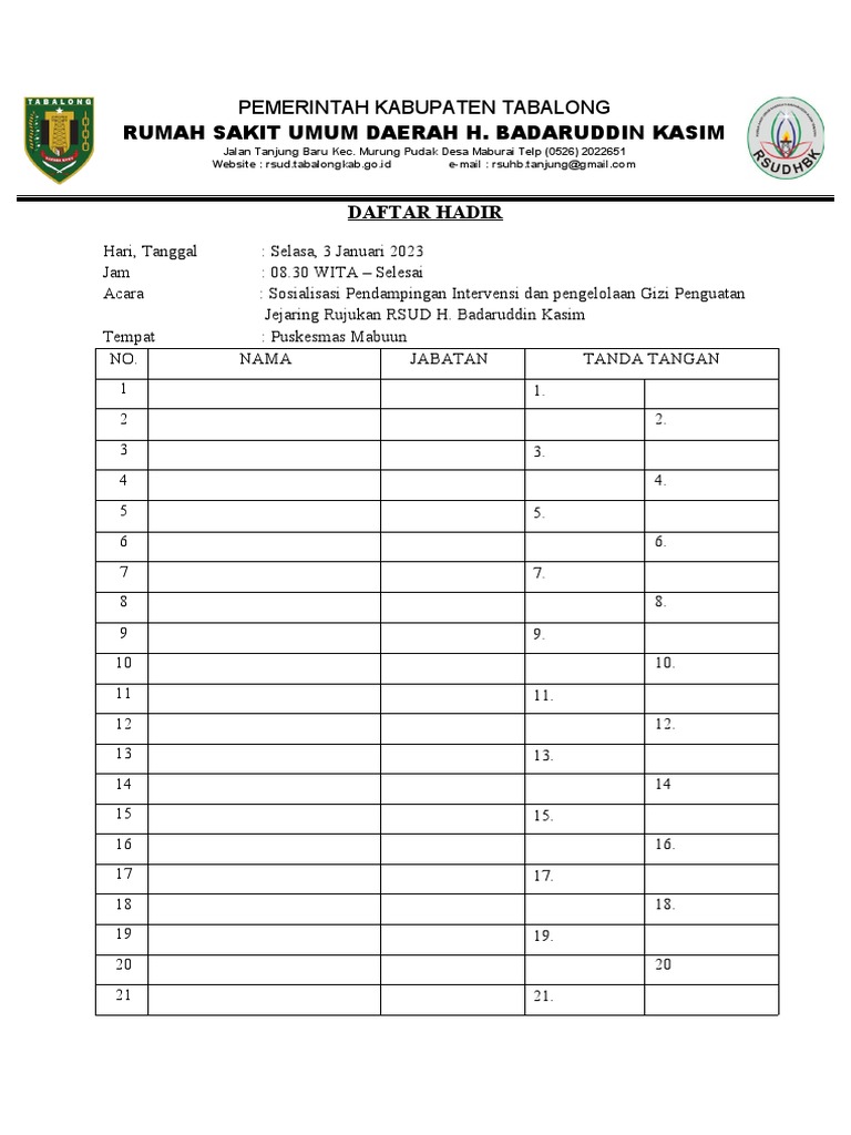 Contoh Daftar Hadir | PDF