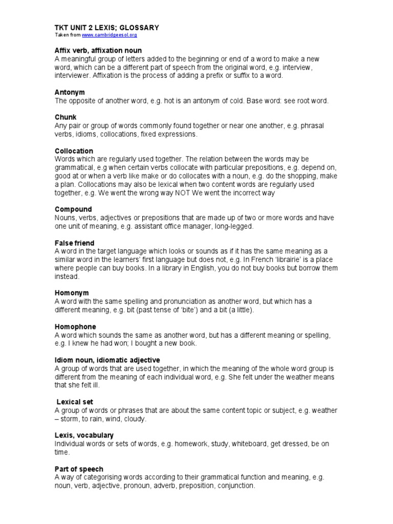 Unit 2 - Lexis | PDF | Part Of Speech | Word