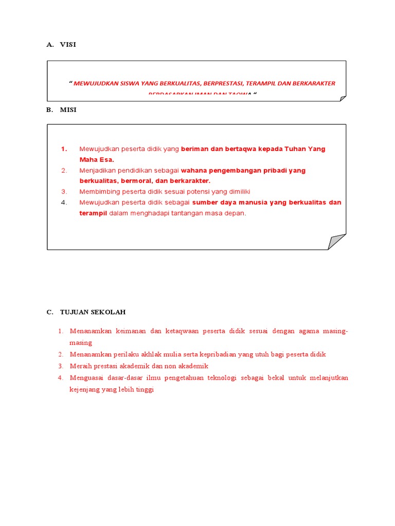 Visi Misi Tujuan Sekolah | PDF | Karier & Perkembangan