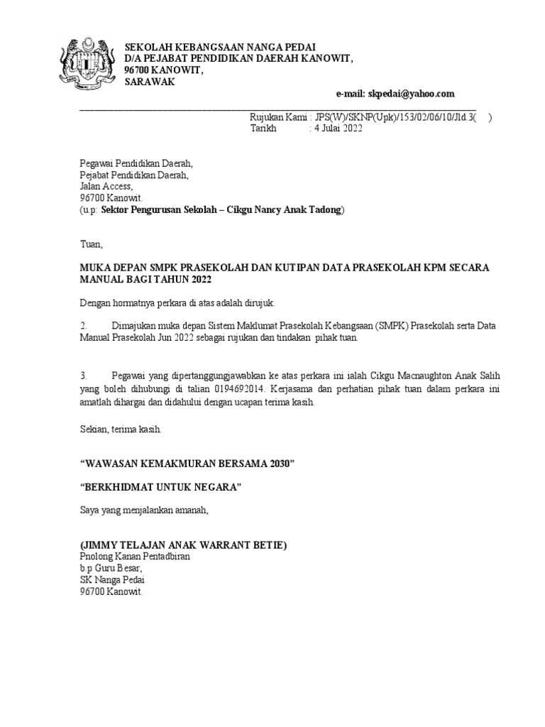 Surat Iringan Muka Depan SMPK Terkini | PDF