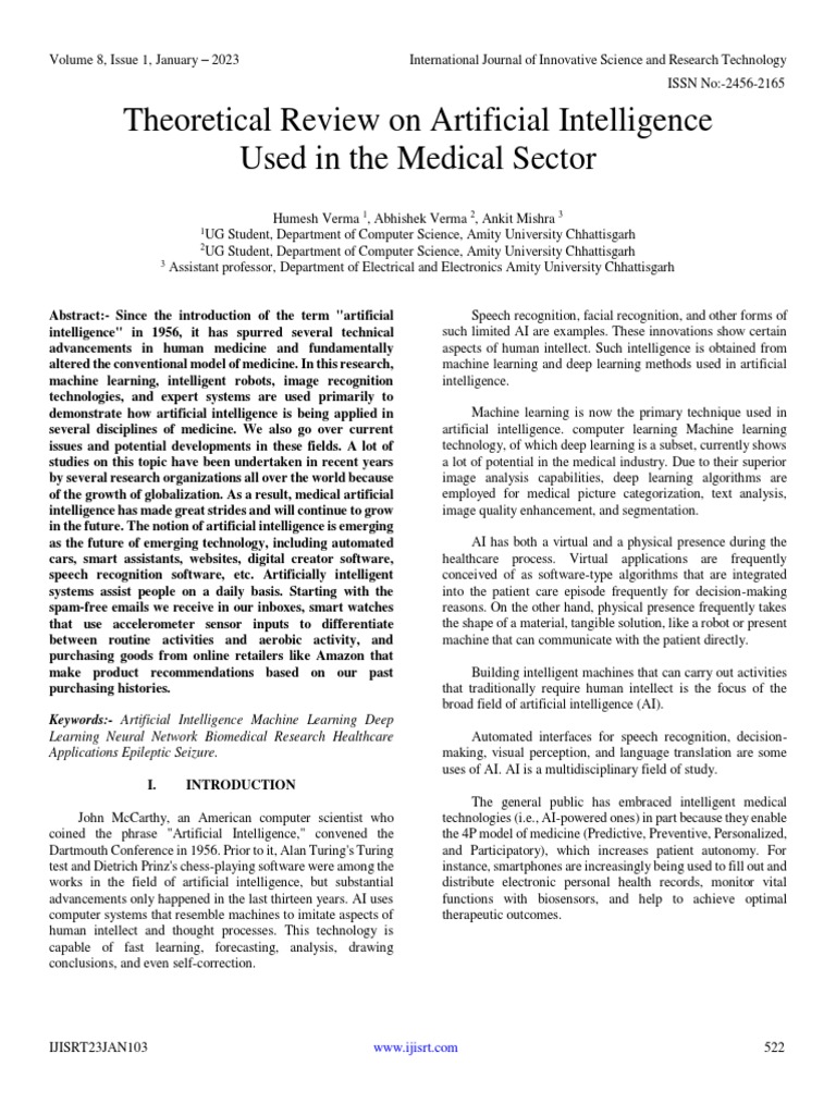 Theoretical Review On Artificial Intelligence Used in The Medical Sector | PDF | Artificial ...
