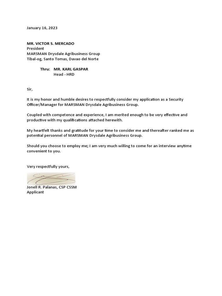 Application Letter JRP Jan 2023 Marsman | PDF