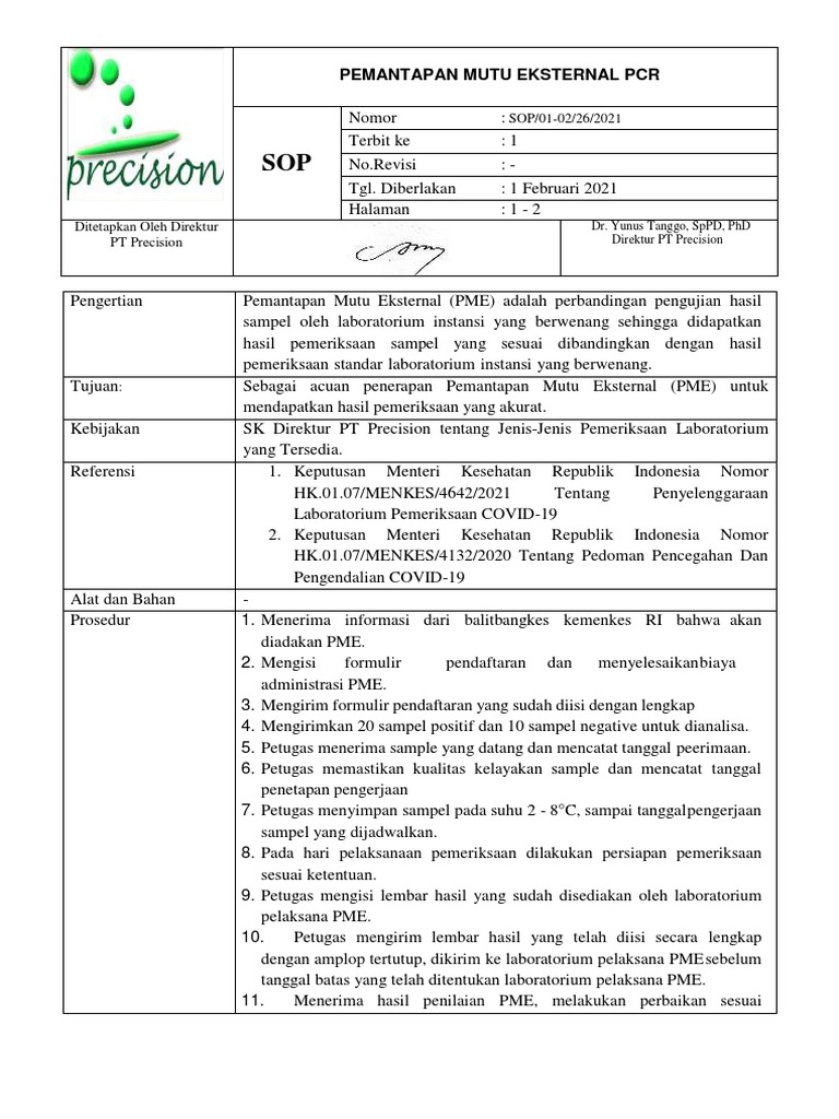 SOP Pematapan Mutu EXTERNAL (PME) | PDF