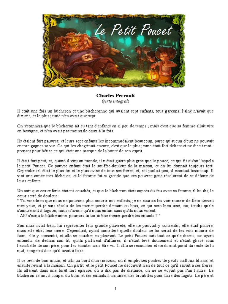 Résumé du Petit Poucet de Perrault | PDF | Contes de fées