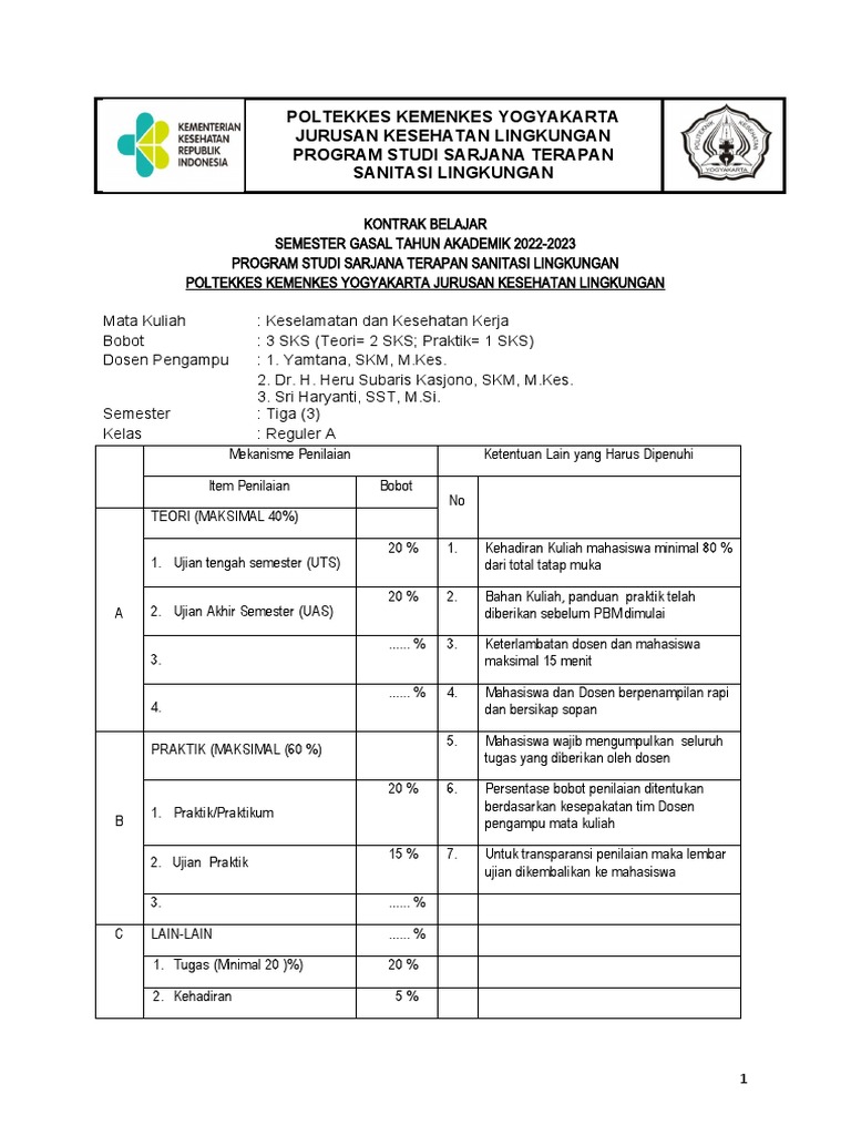 Kontrak-Belajar RPS K3 STSL GENAP 2022 2023 | PDF