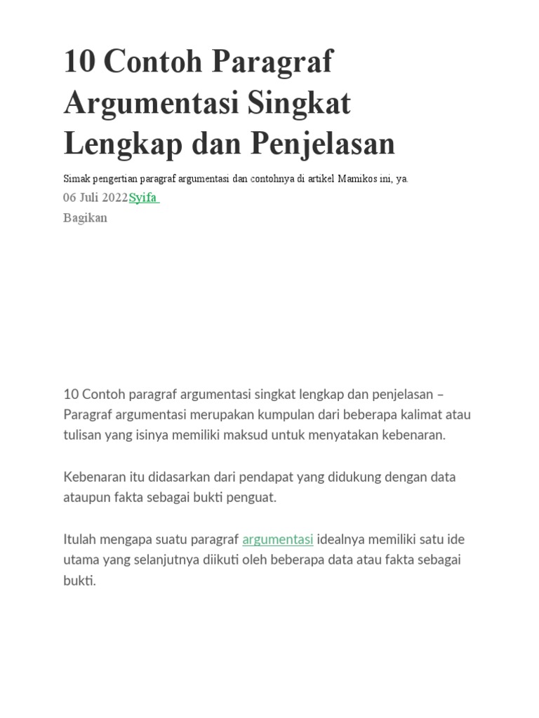 10 Contoh Paragraf Argumentasi Singkat Lengkap Dan Penjelasan | PDF | Ilmu Sosial