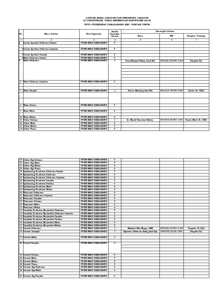 Bezetting Puskesmas Tamalabang | PDF