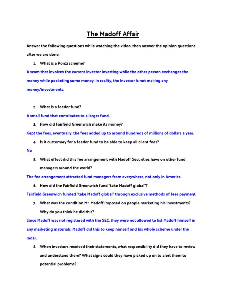 The Madoff Affair (Financial Literacy) | PDF | U.S. Securities And ...