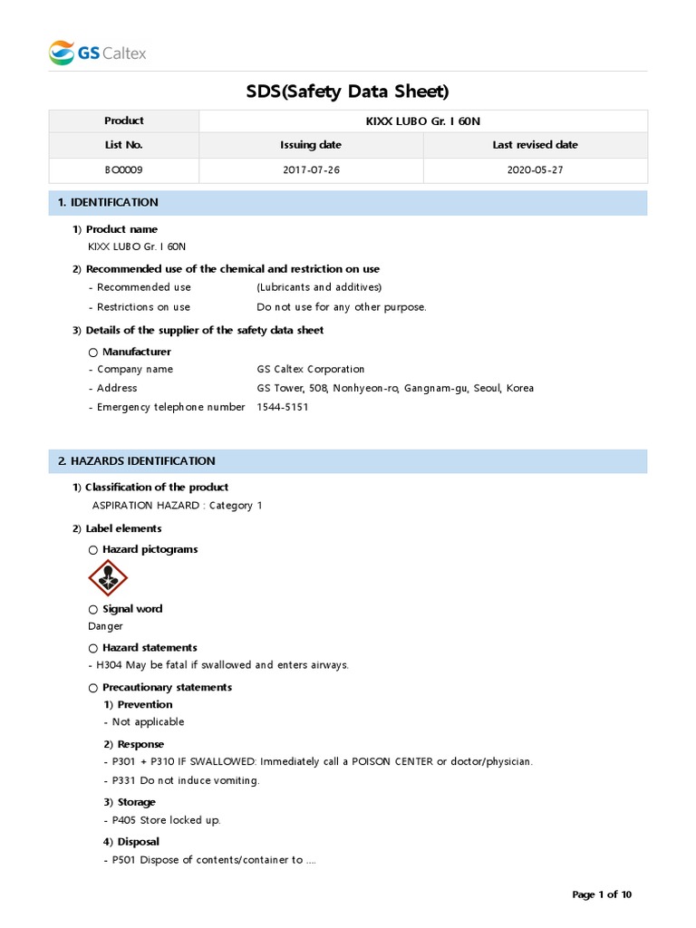 MSDS - 2020-06-03 - BO0009 - KIXX LUBO Gr. I 60N - en - 3.0 | PDF ...