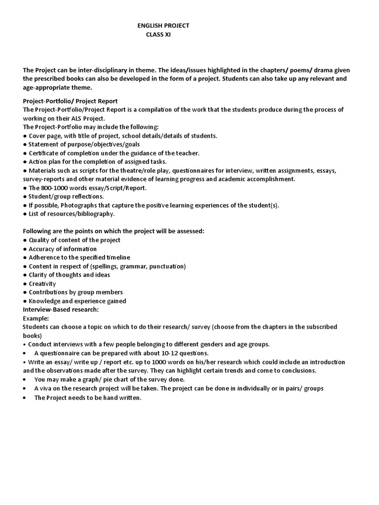 Class XI English Project 2022-23 | PDF