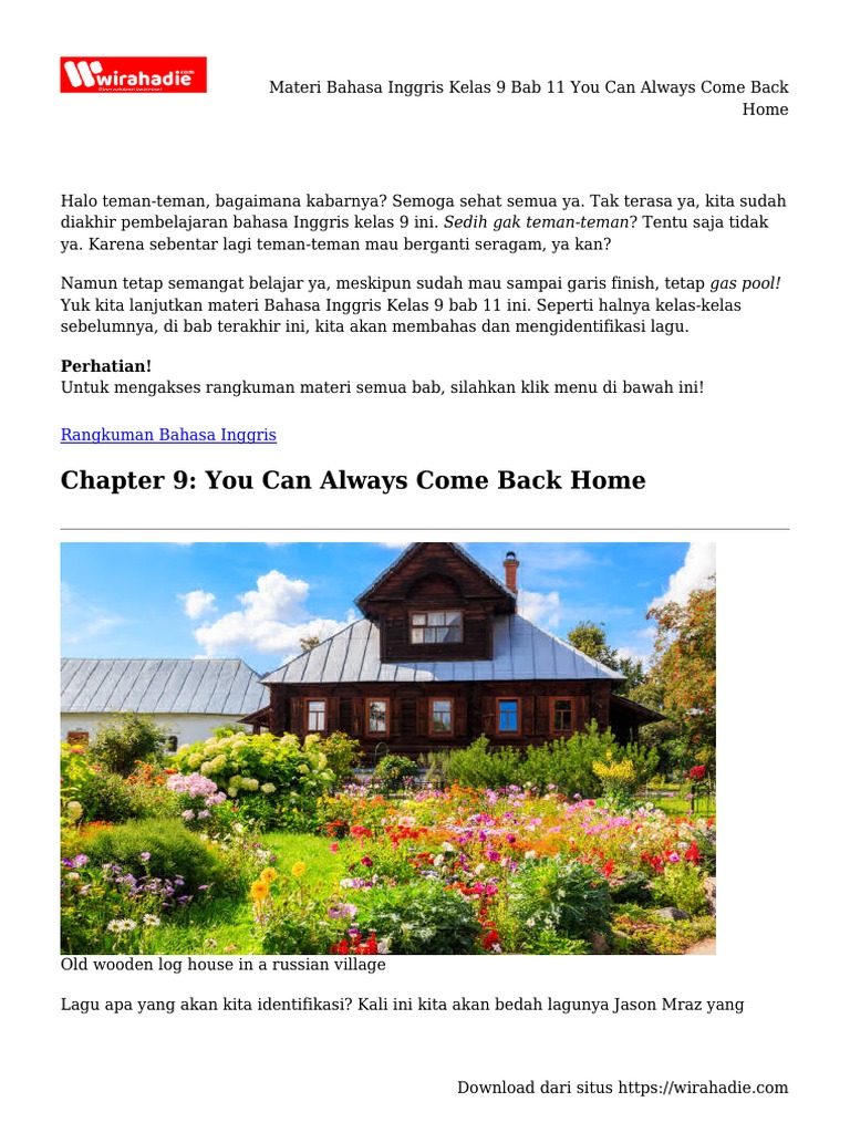 Materi Bahasa Inggris Kelas 9 Bab 11 You Can Always Come Back Home | PDF