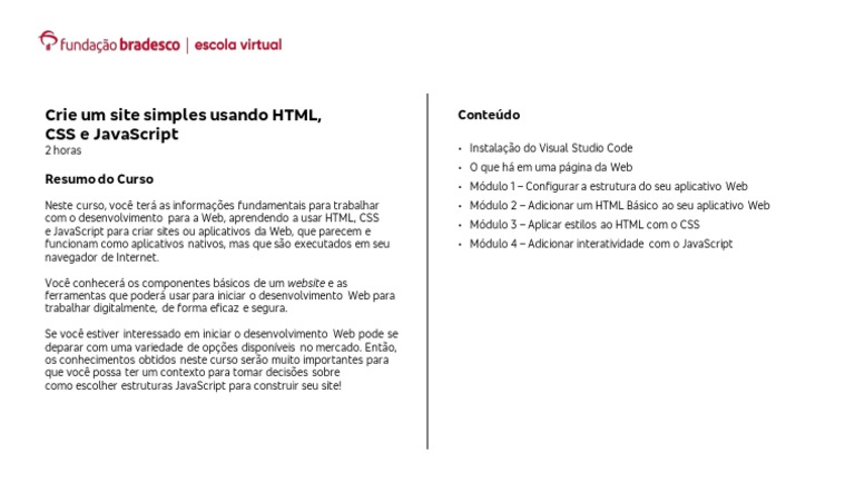 Crie Um Site Simples Do Zero Usando Html Css E Javascript Básicos Pdf 