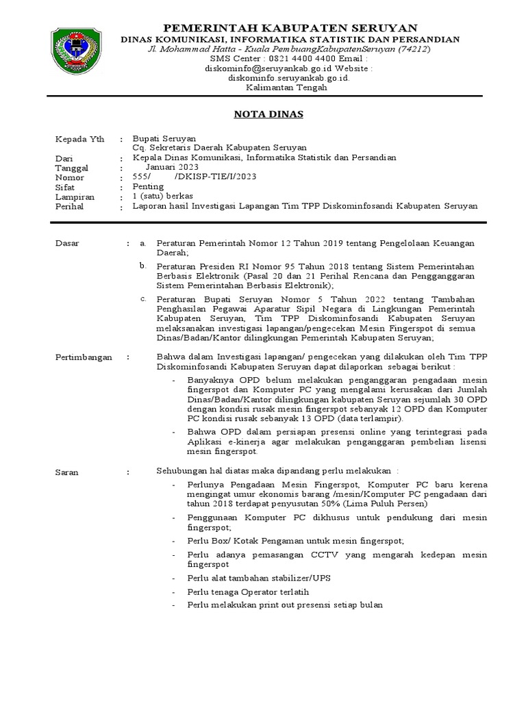 Nota Dinas TPP 2023 . | PDF