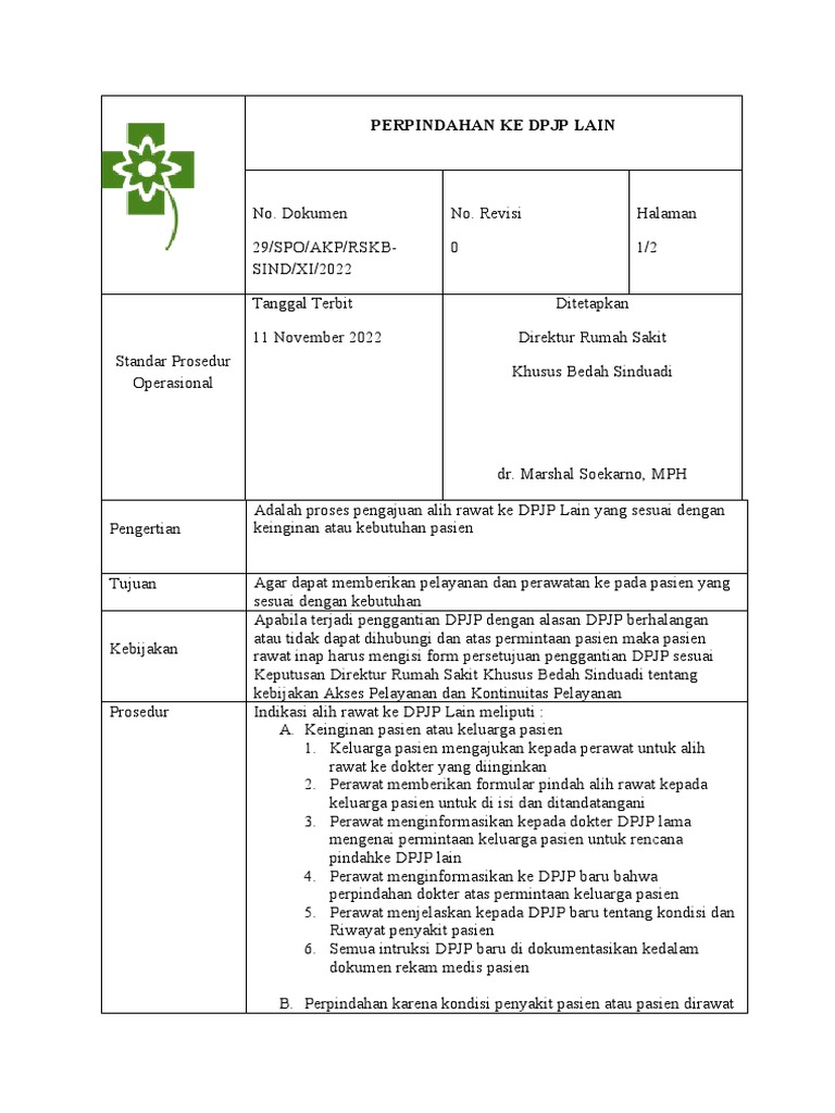 Spo Perpindahan DPJP | PDF