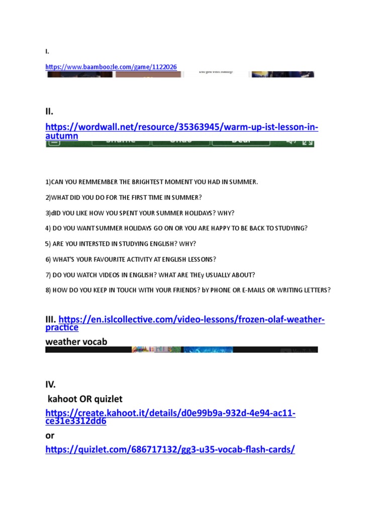 THE FIRST LESON IN GROUP AFTER SUMMER HOLIDAYS Level A1-2 | PDF ...