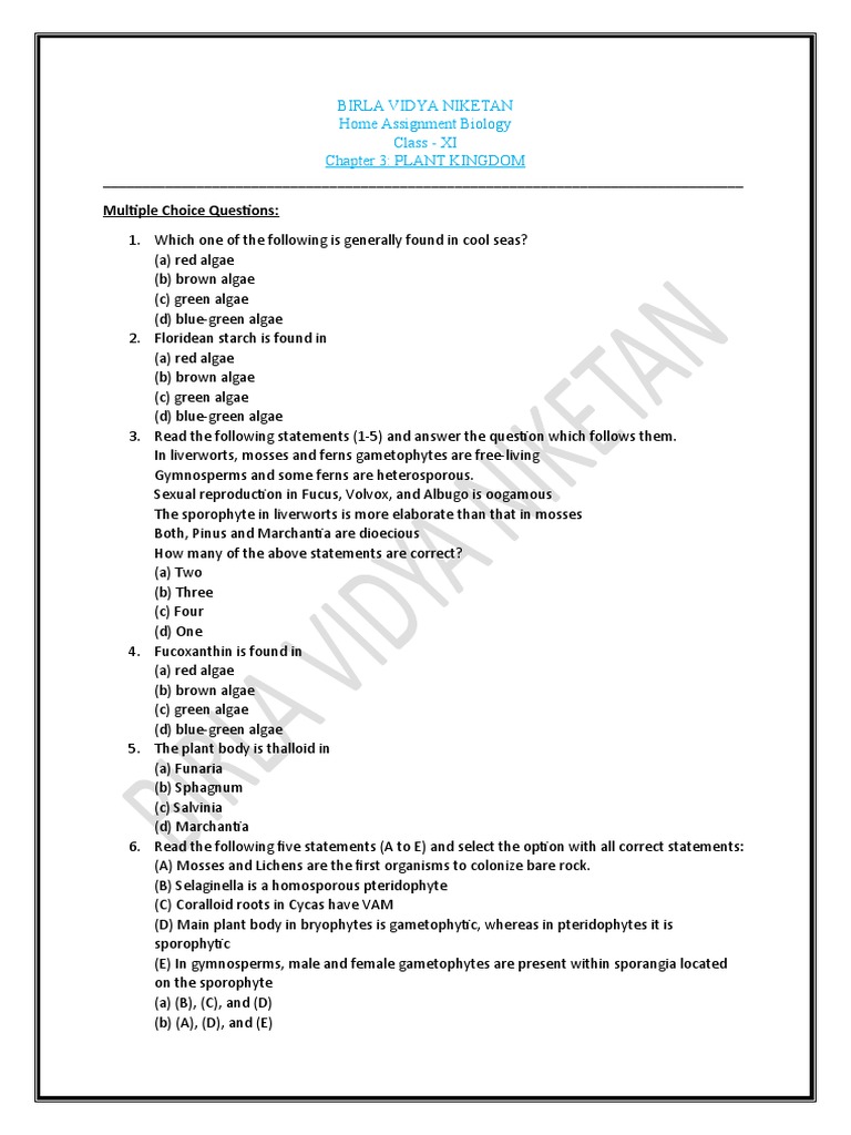 CH-3 Assignment | PDF | Moss | Plants