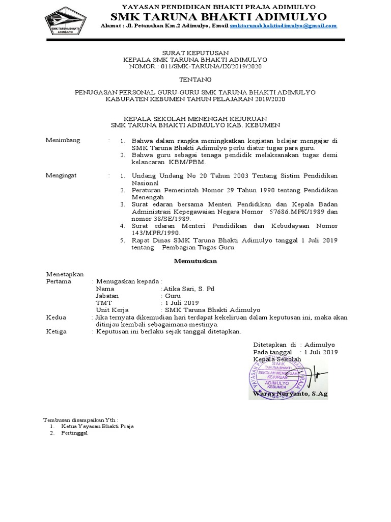 Surat Pembagian Tugas | PDF