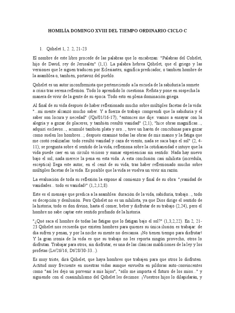 Homilía Domingo Xviii Del Tiempo Ordinario Ciclo C | PDF | Jesús ...