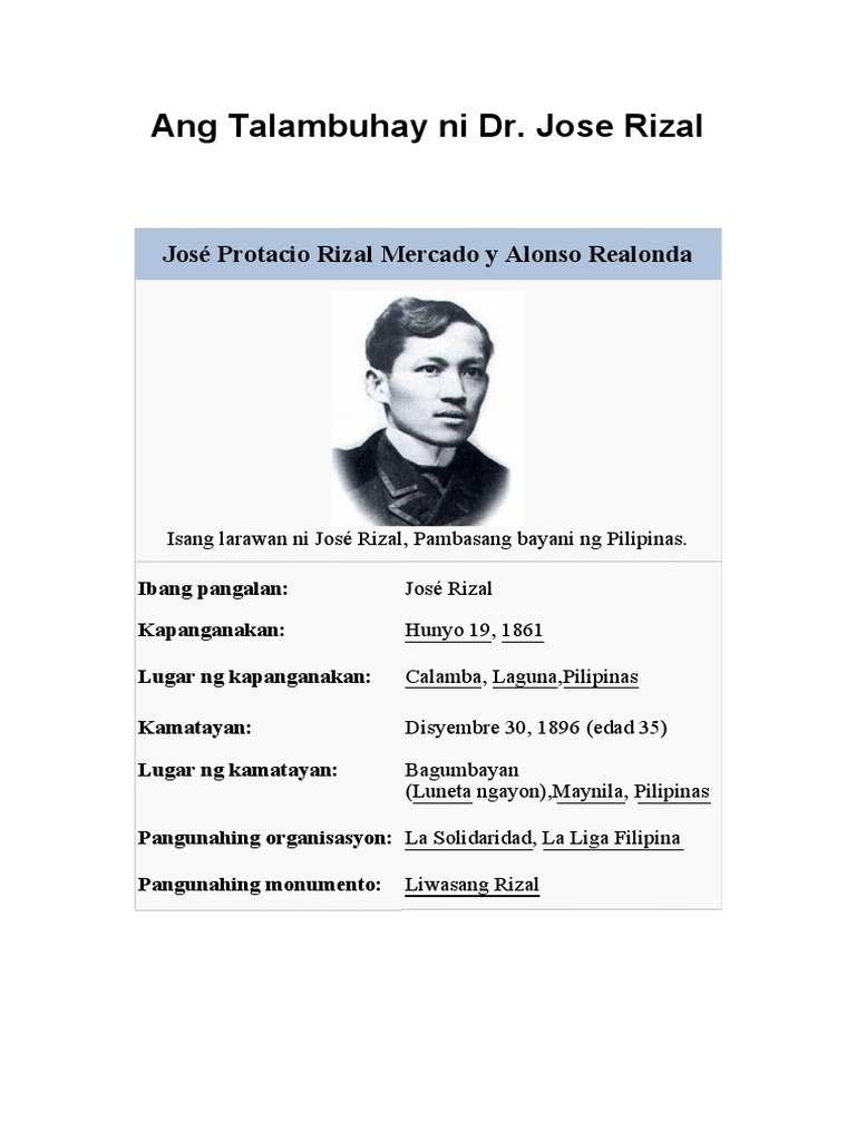 Ang Talambuhay Ni Dr. Jose Rizal | PDF