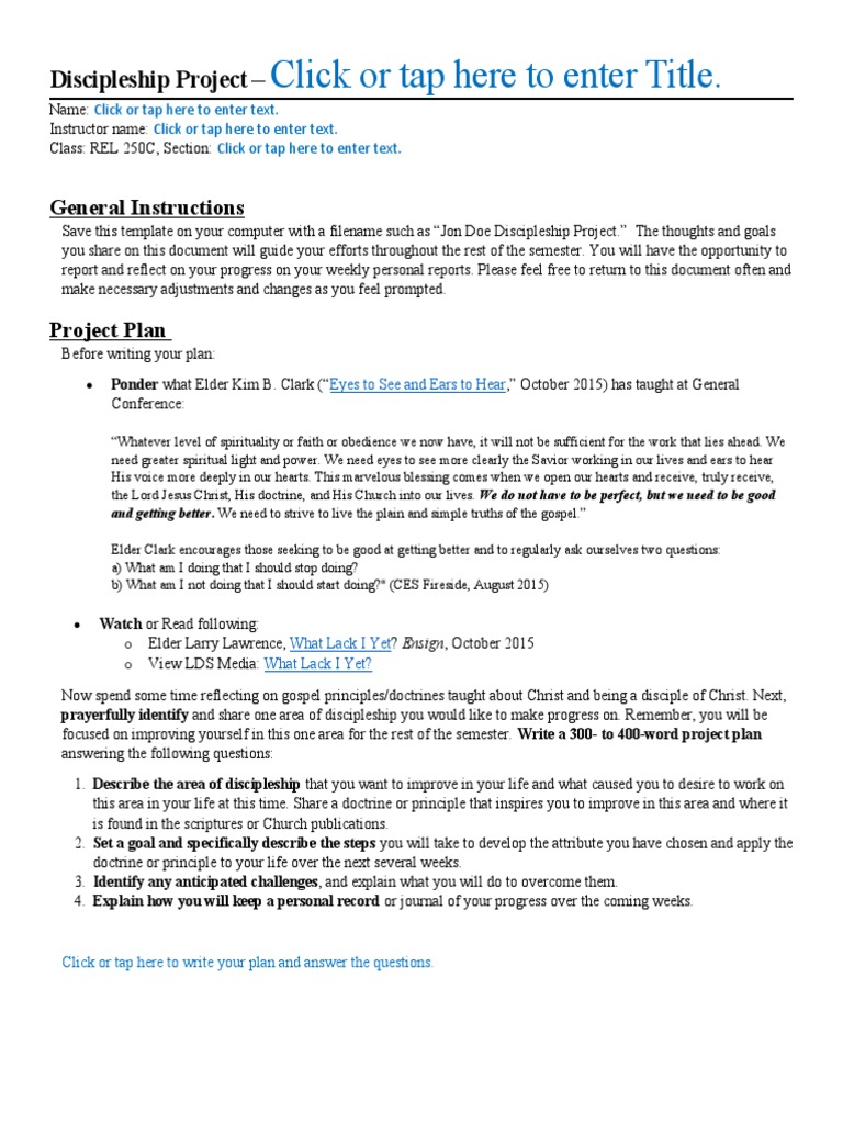 REL250 - W01 - discipleshipProject-Template 2021 | PDF | Jesus ...