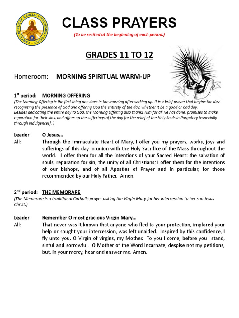 Class Prayers | PDF | Prayer | Penance