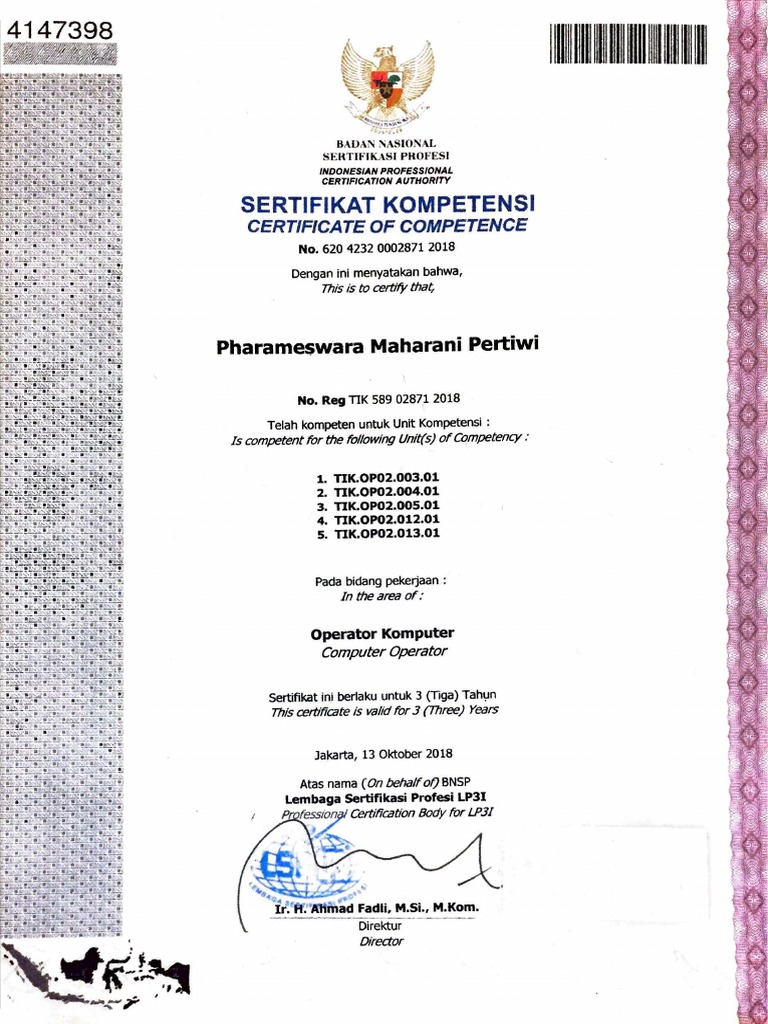 BNSP - Operator Komputer | PDF