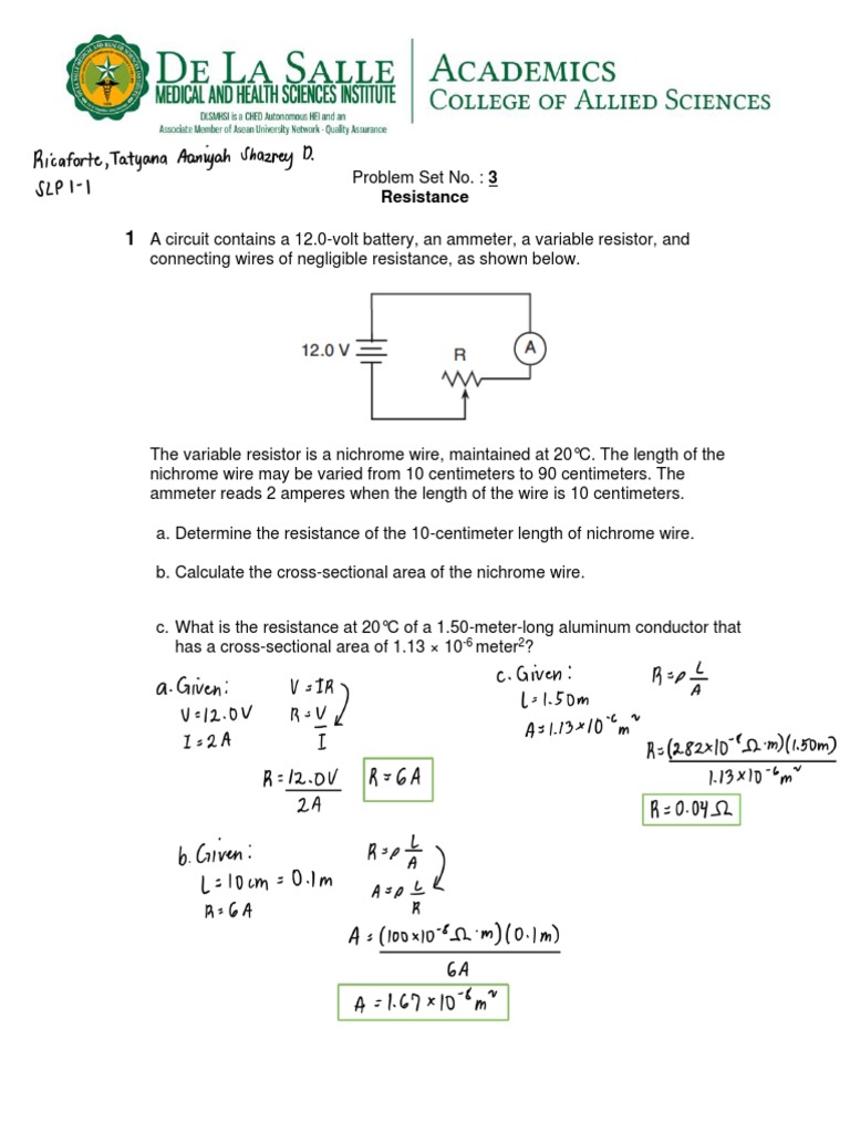 Problem Set Resistance | PDF