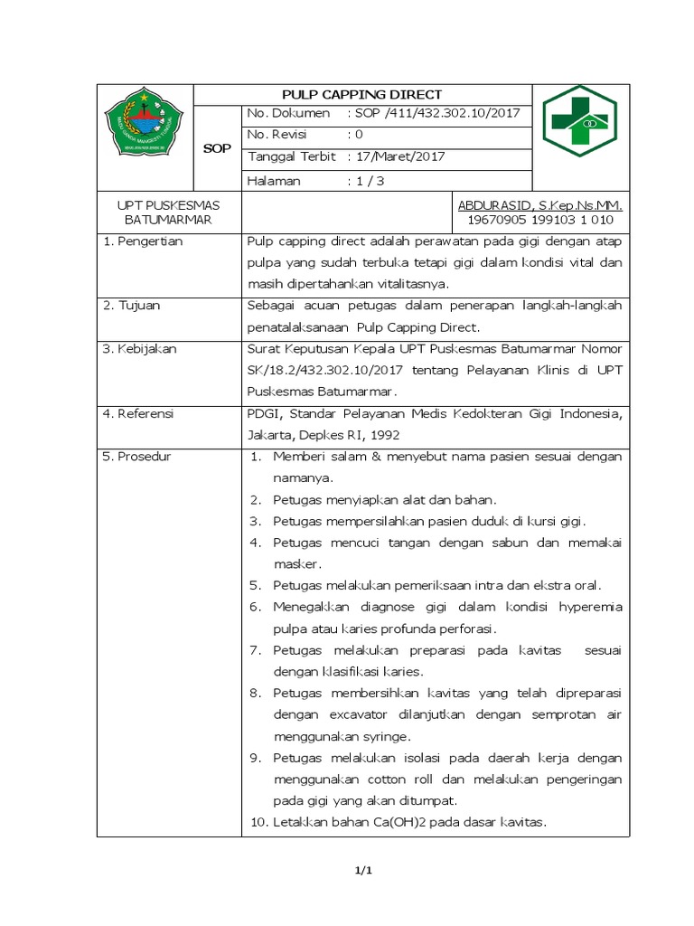 SOP Pulp Capping Direct | PDF