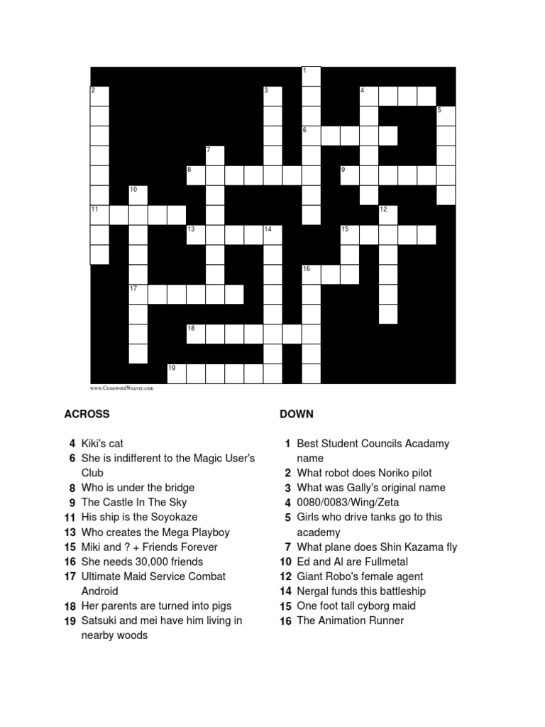 Anime Crossword Sample | PDF