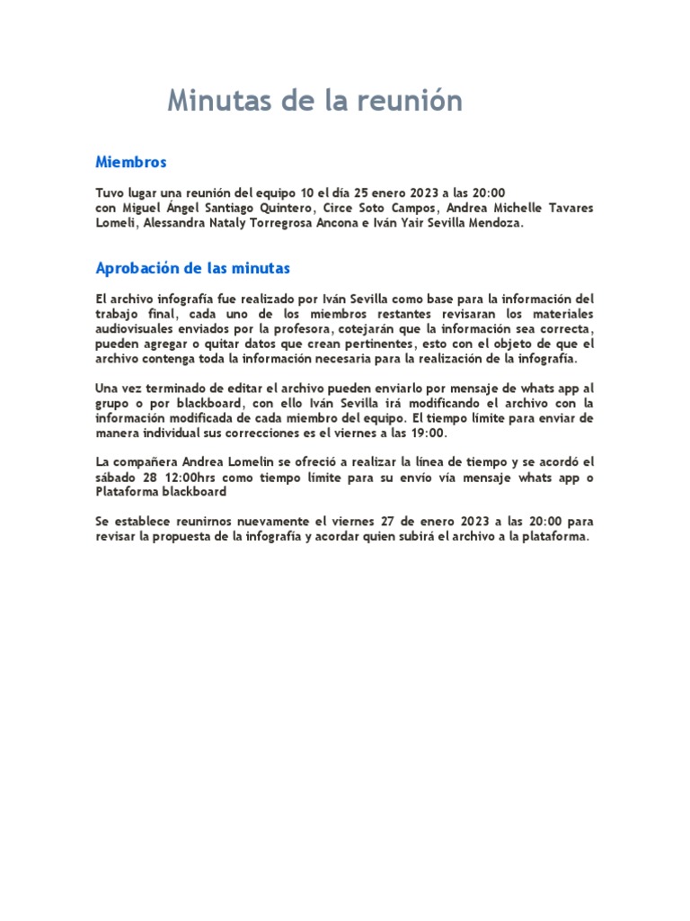 Minutas de La Reunión | PDF