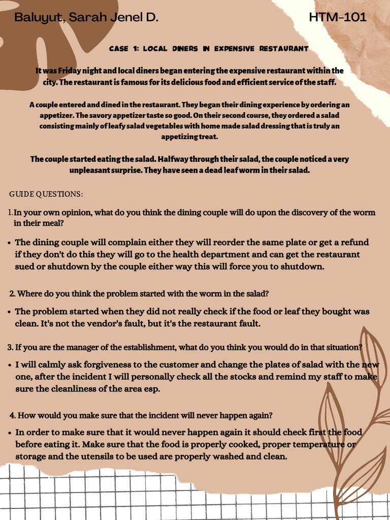 Baluyut, Sarah Jenel D.-HTM-101 (Case 1 Local Diners in Expensive ...