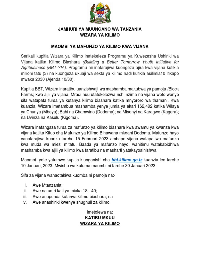 Tangazo La BBT | PDF