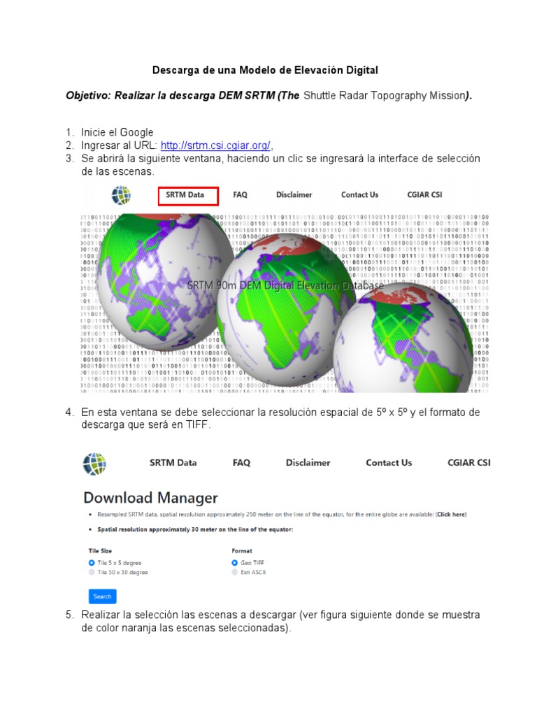 Guía para Descargar DEM SRTM | PDF
