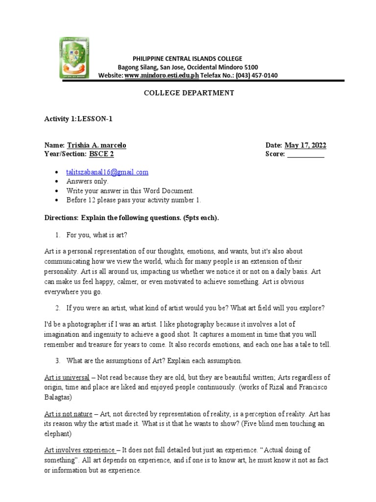 Activity 1 Arts Appreciation | PDF