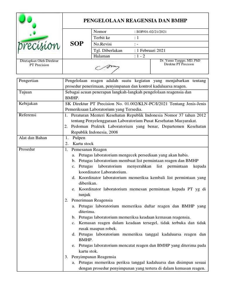 SOP Pengolahan Reagen | PDF