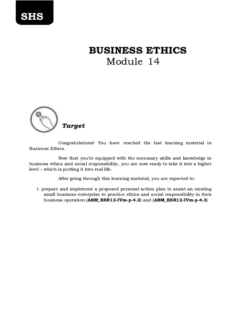 Sh-Bus - Ethics-Q4-M14 Edited Week 6 | PDF | Goal | Business Ethics