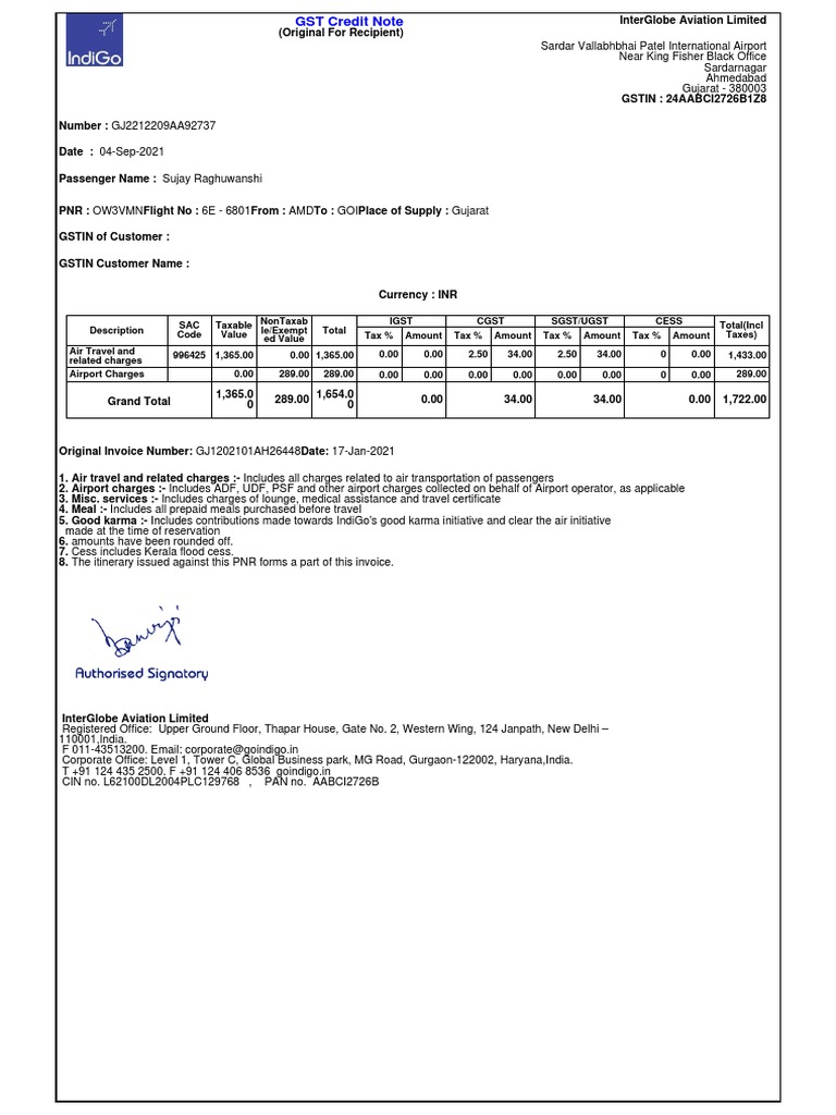 GST Credit Note for Air Travel | PDF | Public Finance | Government