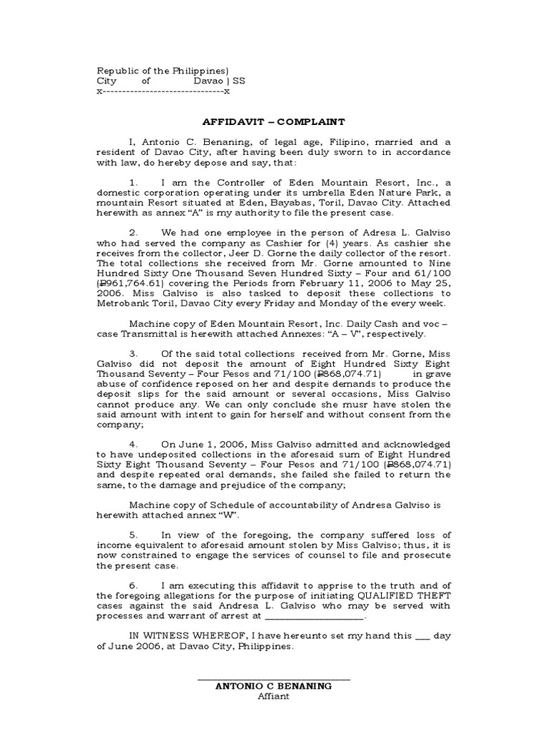 Affidavit COMPLAINT | PDF | Affidavit | Document