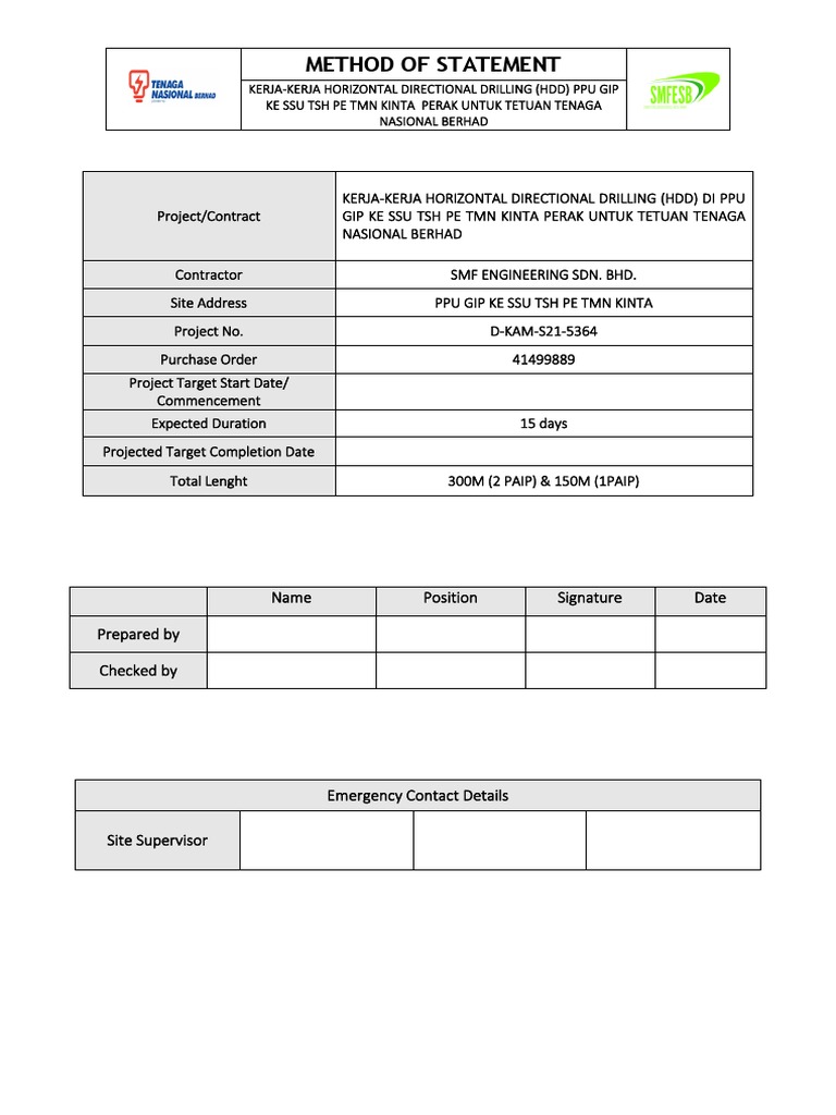 Method of Statement For Horizontal Directional Drilling (HDD) Work | PDF | Technology & Engineering