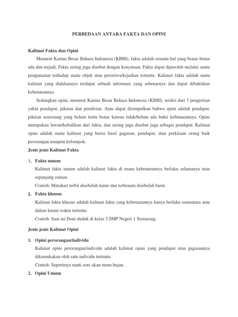 Perbedaan Antara Fakta Dan Opini | PDF