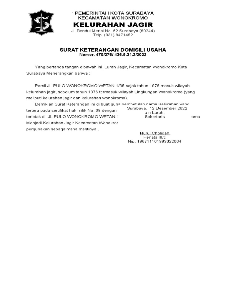 Surat Keterangan Domisili Surabaya | PDF