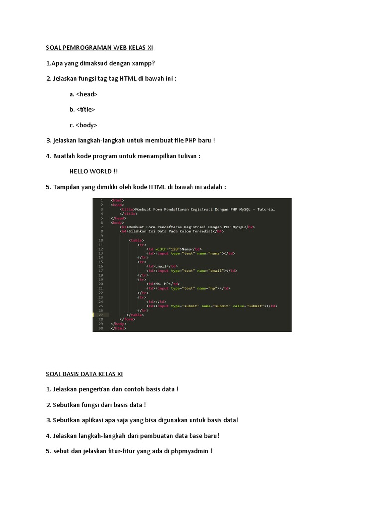 Soal Pemrograman Web Dan Basis Data Kelas Xi | PDF