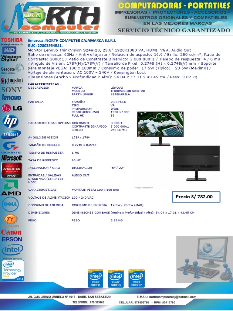 Monitor Lenovo ThinkVision S24e-20 24" VA | PDF