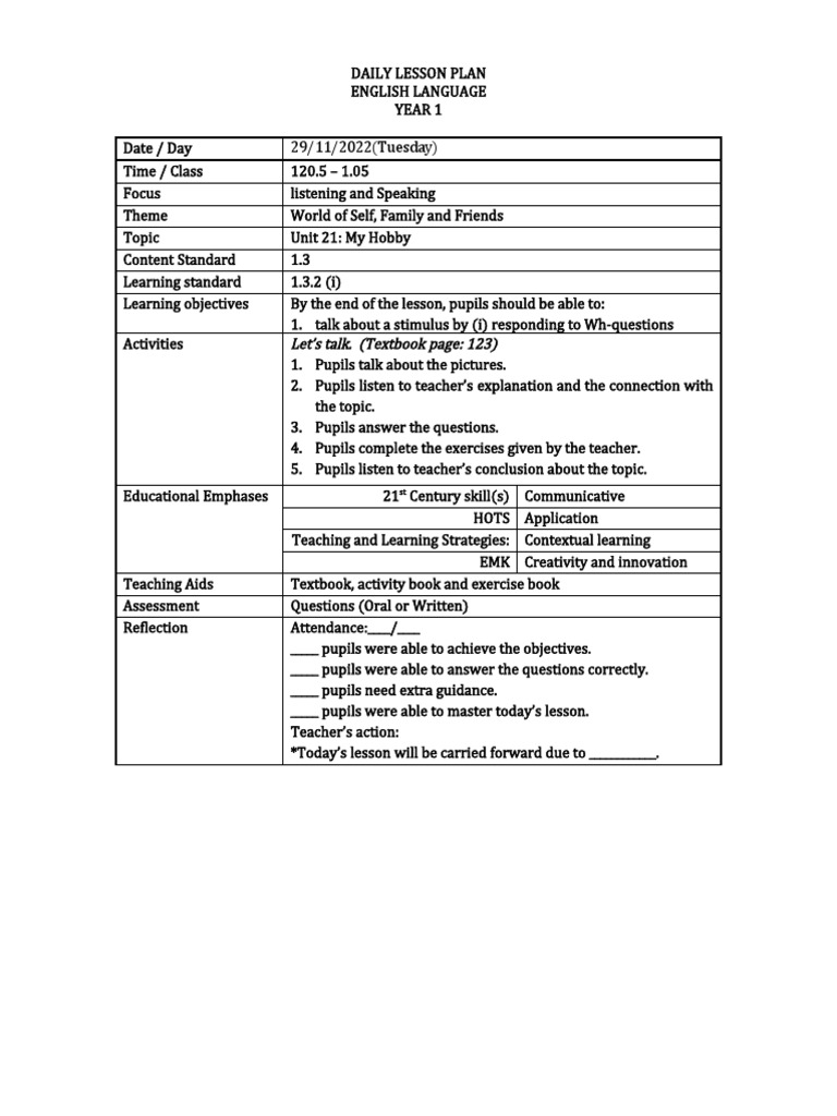 My Hobby | PDF | Teaching Method | Lesson Plan